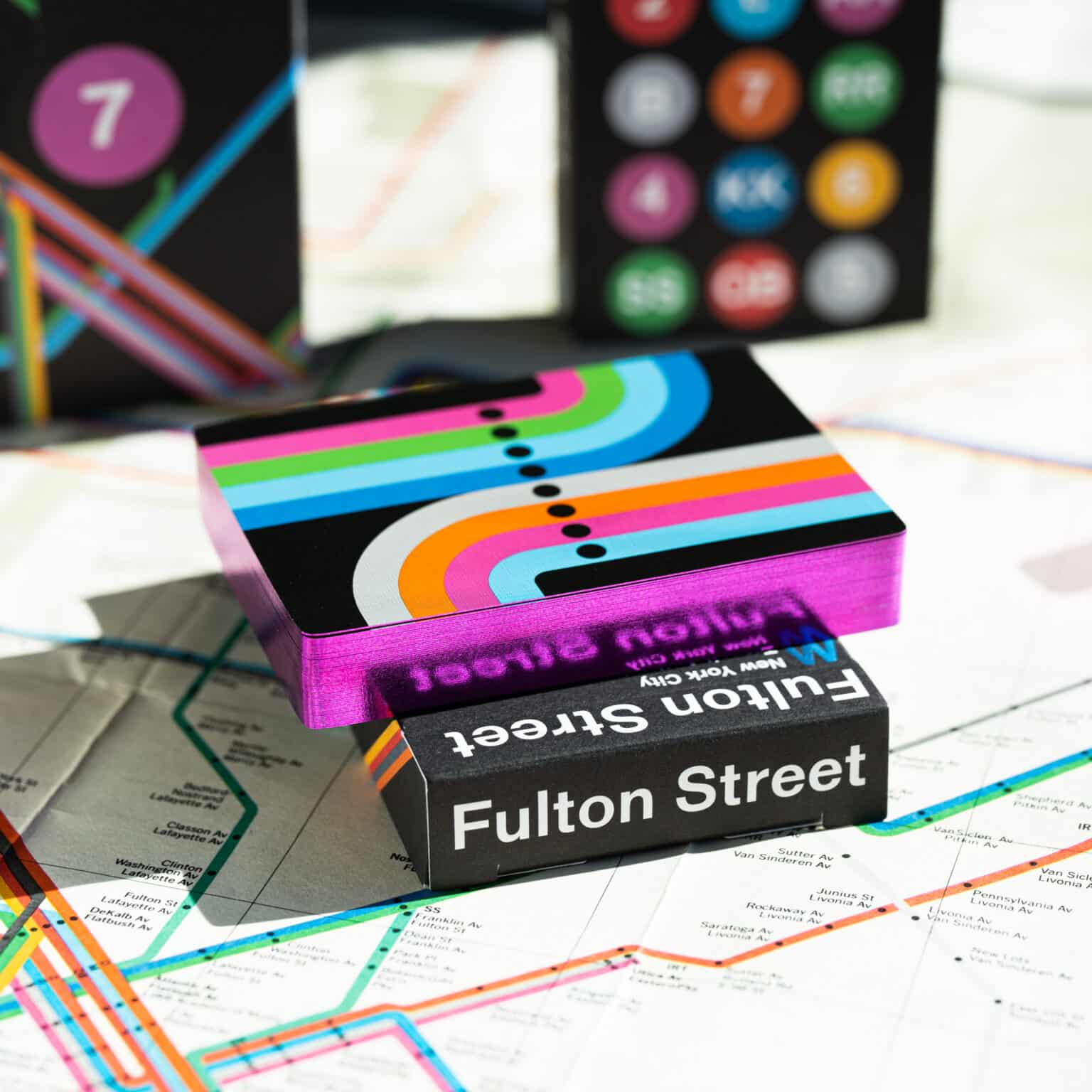 Black Fulton Street MTA (Purple Gilded) Playing Cards (1972 Vignelli ...