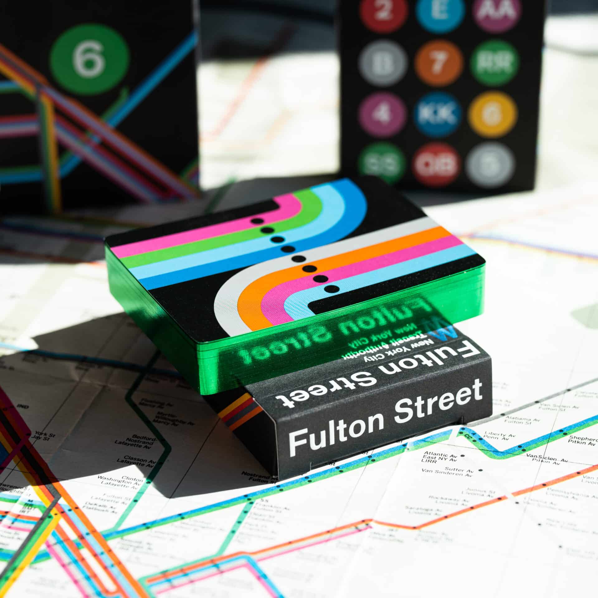Black Fulton Street MTA (Green Gilded) Playing Cards (1972 Vignelli Map ...